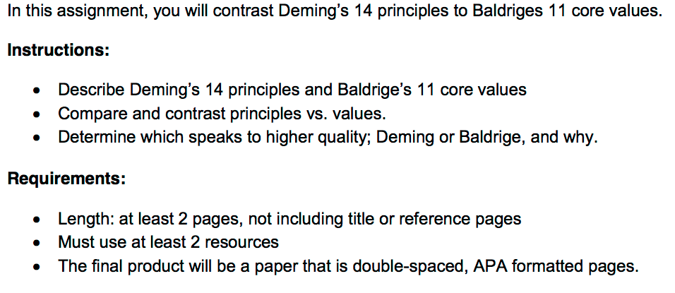 Solved In this assignment, you will contrast Deming's 14 | Chegg.com