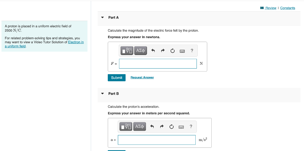 Solved Review Constants Part A A proton is placed in a | Chegg.com