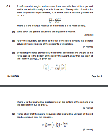 Q.1 A uniform rod of length / and cross sectional | Chegg.com