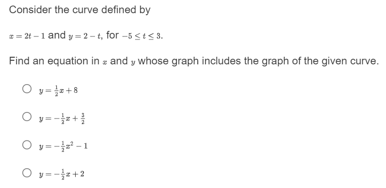 Solved Consider the curve defined byx = 2t - 1 and y = 2 - | Chegg.com