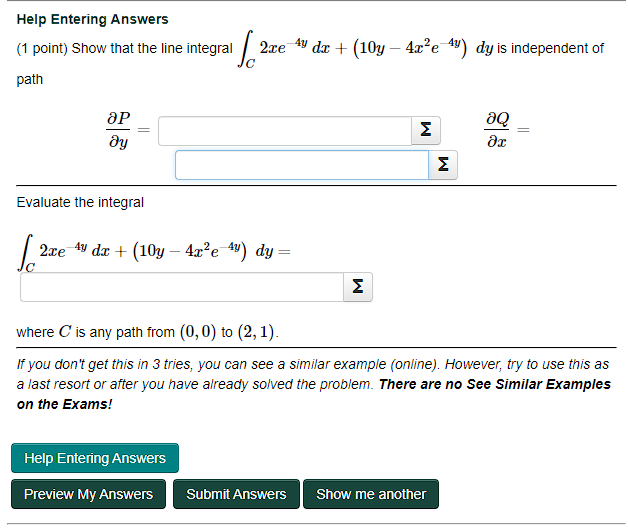 Solved Help Entering Answers (1 point) Show that the line | Chegg.com
