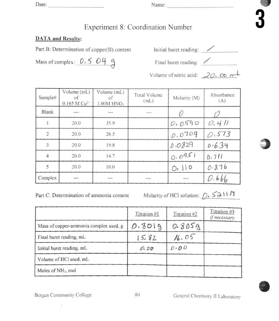 Experiment 00 Coordination Number OBJECTIVE: To | Chegg.com