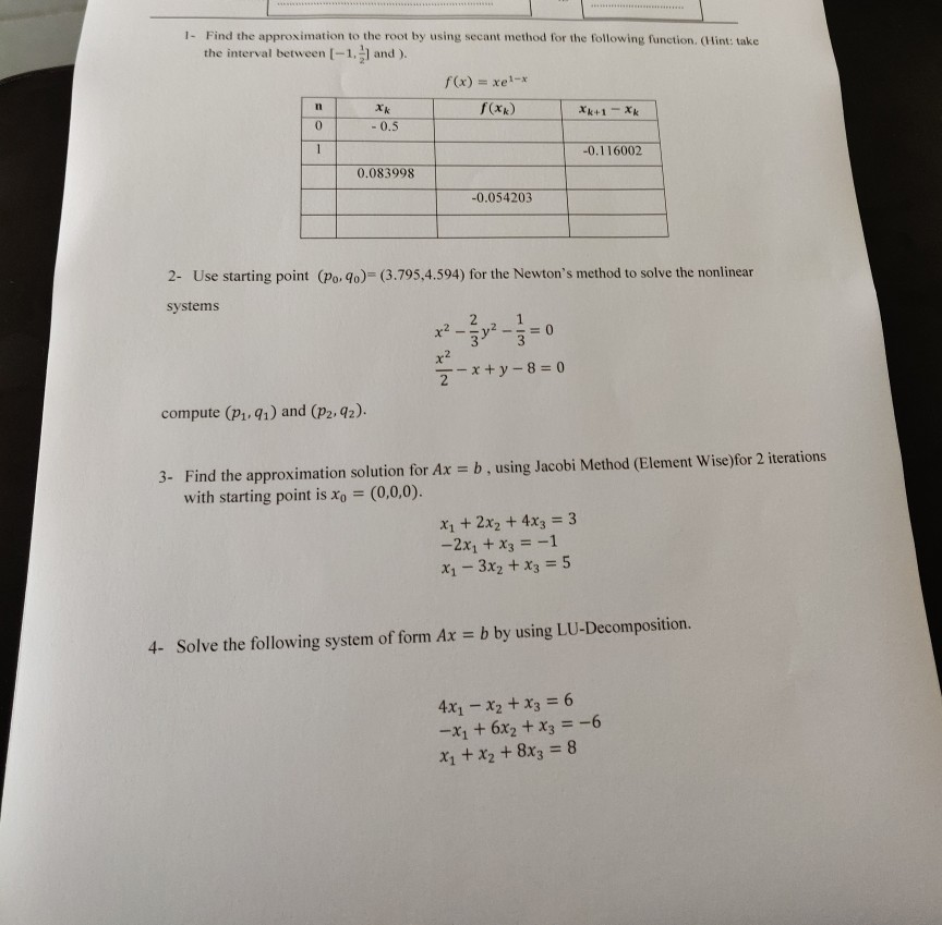Solved 1 Find The Approximation To The Root By Using Secant