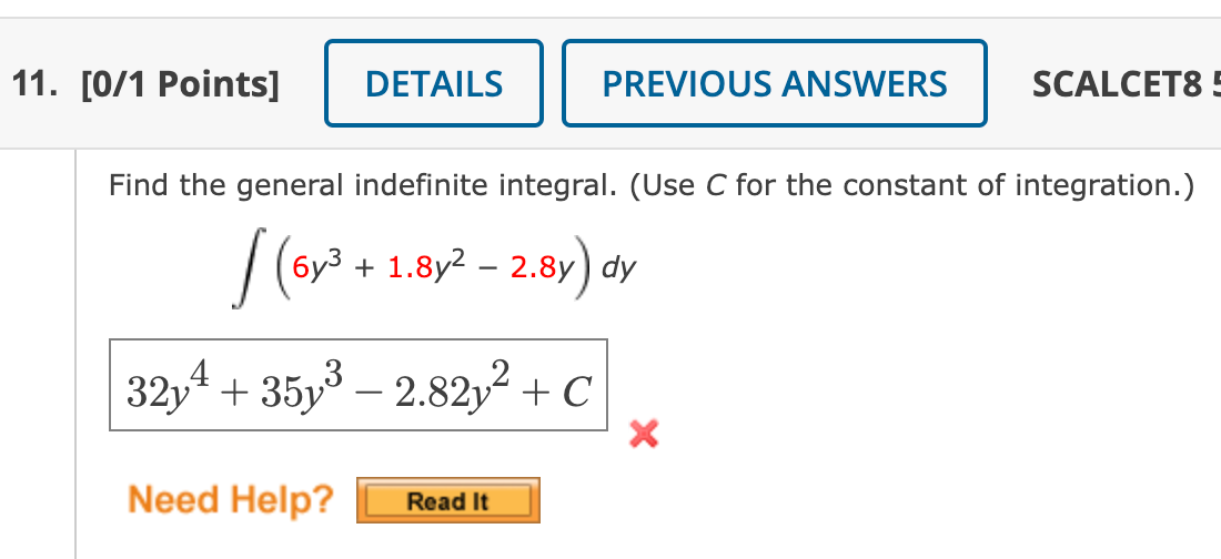 Solved 6. [0/1 Points] Evaluate the integral. | Chegg.com