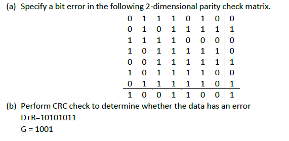 Solved Link Layer Error Detection A Specify A Bit Error In 0110