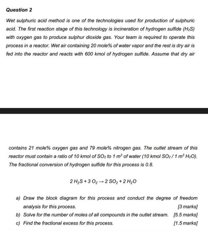 Solved Question 2 Wet sulphuric acid method is one of the | Chegg.com