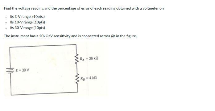 Solved Find the voltage reading and the percentage of error | Chegg.com