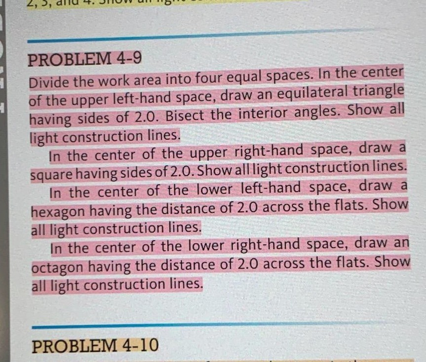 Solved PROBLEM 4-9 Divide the work area into four equal | Chegg.com
