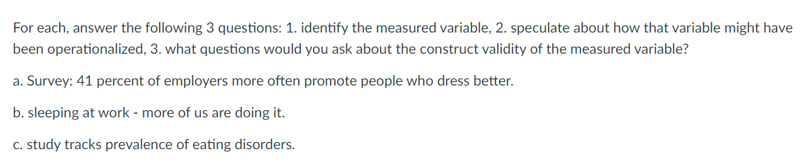 Solved For each, answer the following 3 questions: 1 . | Chegg.com