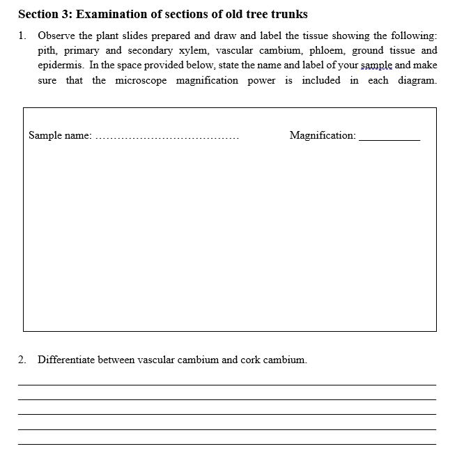 Solved Section 3: Examination of sections of old tree trunks | Chegg.com