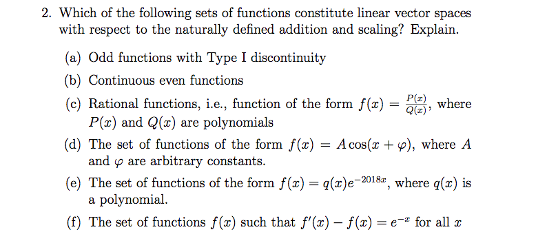 Solved 2. Which of the following sets of functions | Chegg.com