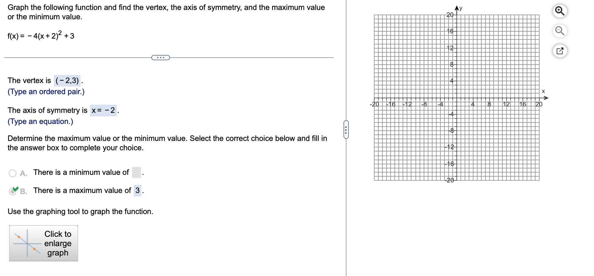 Solved Graph the following function and find the vertex, the | Chegg.com