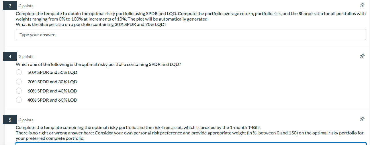 Complete the template to obtain the optimal risky | Chegg.com