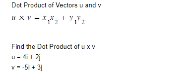 Solved Dot Product of Vectors u and v u×v=x1x2+y1y2 Find the | Chegg.com