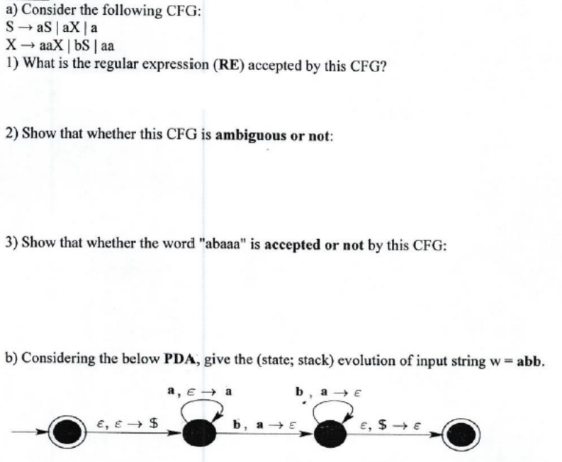 Solved a) Consider the following CFG: S→aS∣aX∣aX→aaX∣bS∣ aa | Chegg.com