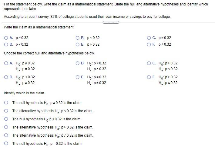 Solved For the statement below, write the claim as a | Chegg.com