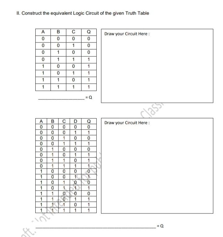 Solved II. Construct the equivalent Logic Circuit of the | Chegg.com