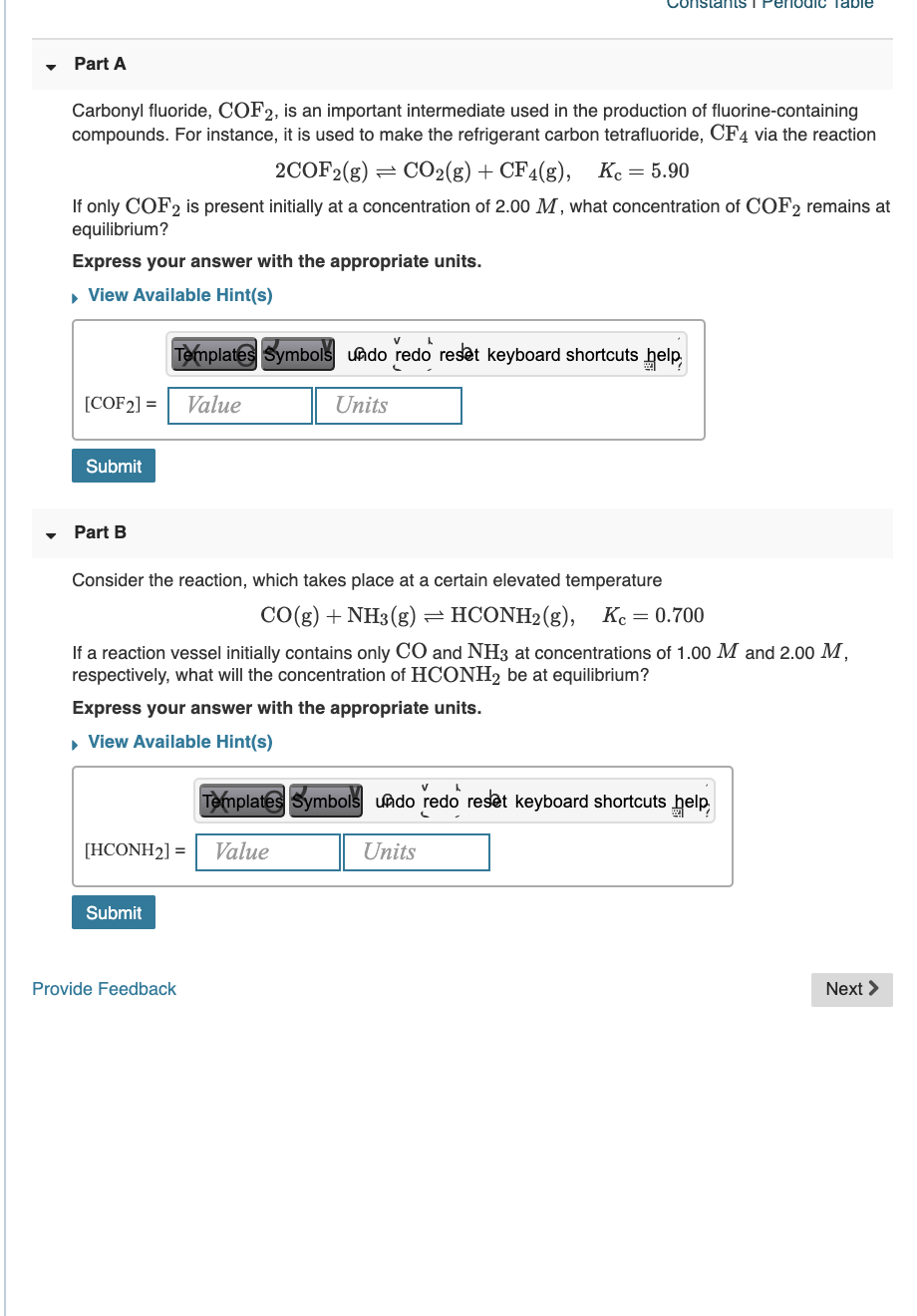 Solved constants i periodic Table Part A Carbonyl fluoride, | Chegg.com