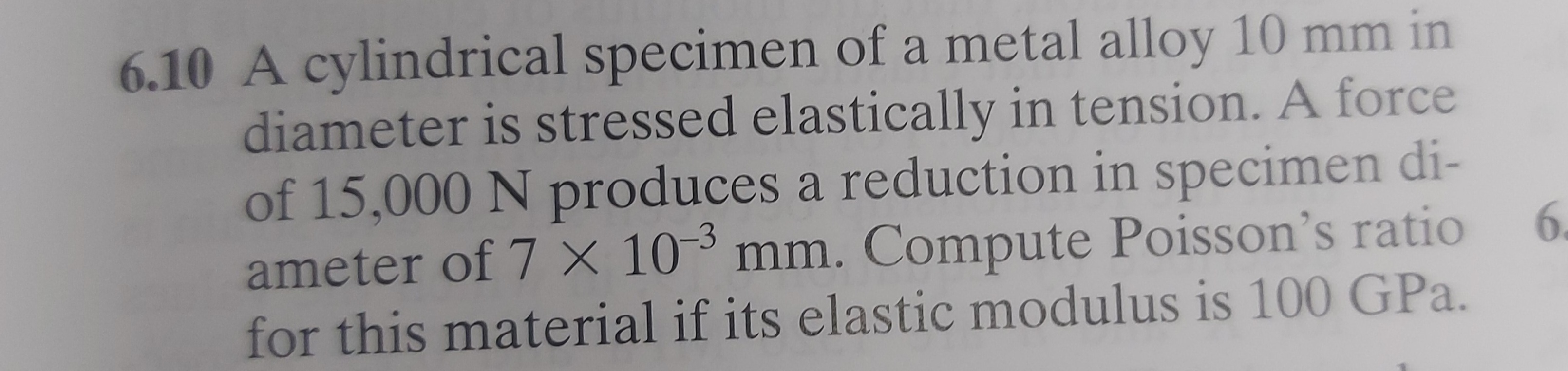 Solved 6.10 A cylindrical specimen of a metal alloy 10 mm in | Chegg.com