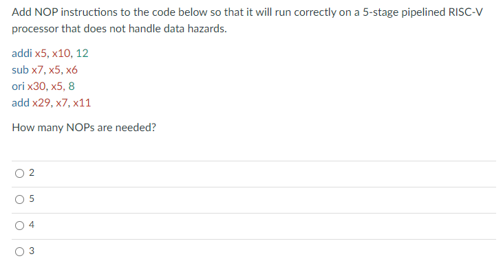 Solved Add NOP instructions to the code below so that it | Chegg.com