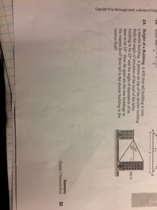 Solved Height of a Building A 450 foot tall building is near | Chegg.com