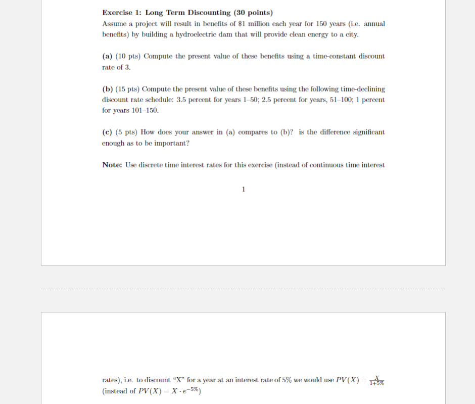 Solved Exercise 1: Long Term Discounting (30 points) Assume | Chegg.com