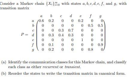 Solved Consider a Markov chain {Xi}i=0∞ with states | Chegg.com