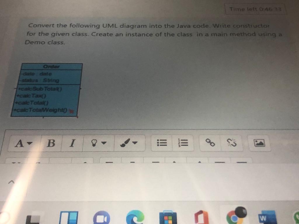 Solved Time left 0-4633 Convert the following UML diagram | Chegg.com