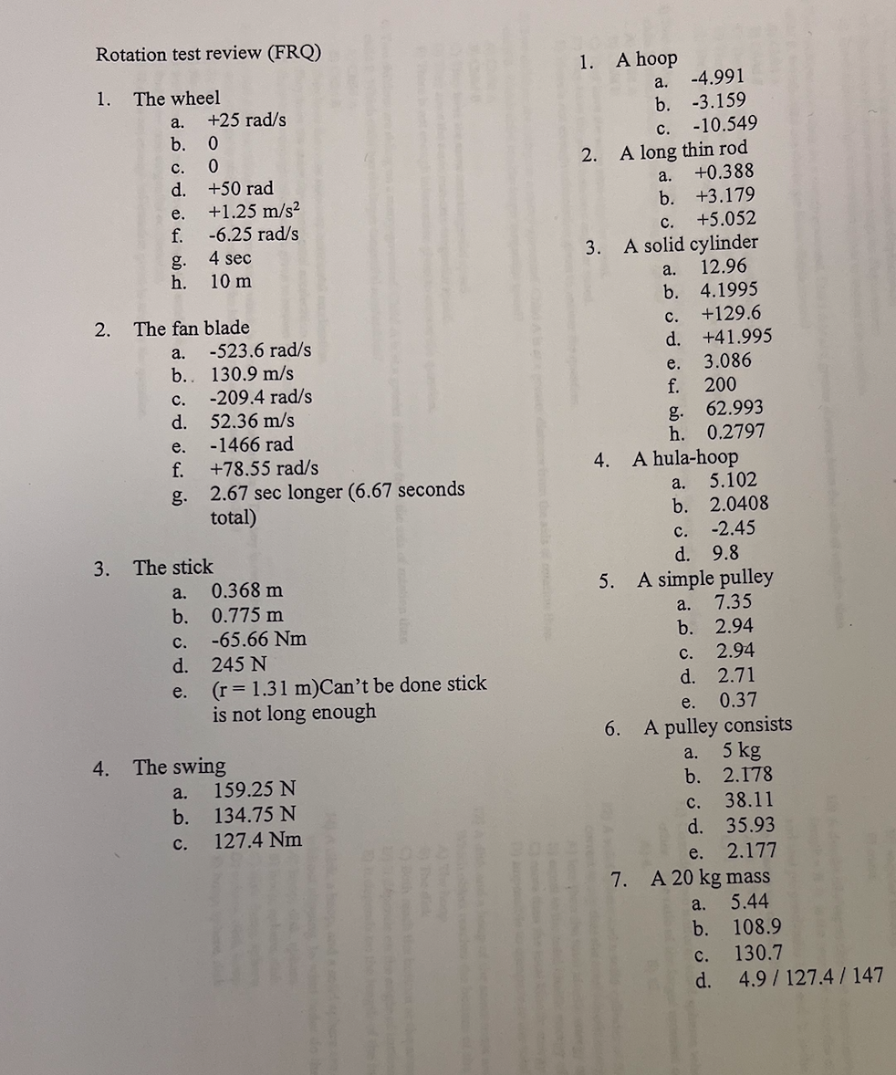 I post the answer key below, but please write it down | Chegg.com