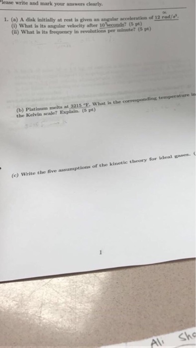 Solved (a) A disk initially at rest is given an angular | Chegg.com