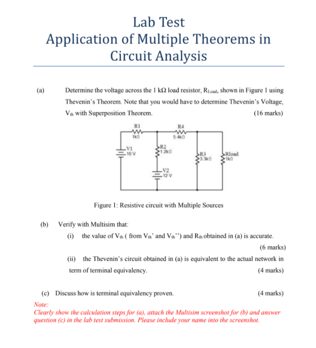 Solved Lab Test Application of Multiple Theorems in Circuit | Chegg.com