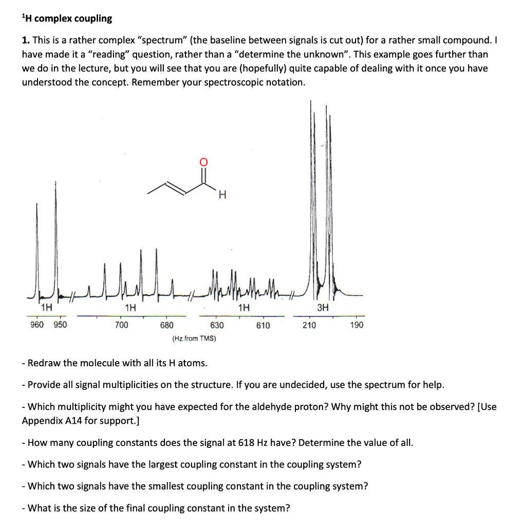 Solved 1H complex coupling 1. This is a rather complex | Chegg.com