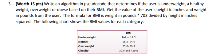 Solved 3. (Worth 15 pts) Write an algorithm in pseudocode | Chegg.com