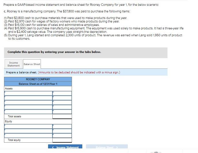 Prepare a GAAP-based income statement and balance | Chegg.com