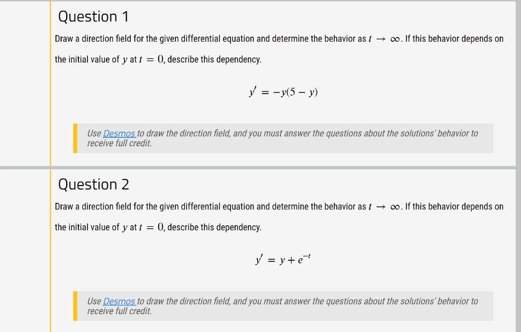 Solved Question 1 Draw a direction field for the given | Chegg.com