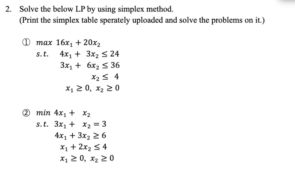 Solved 2 Solve The Below Lp By Using Simplex Method Print 4025