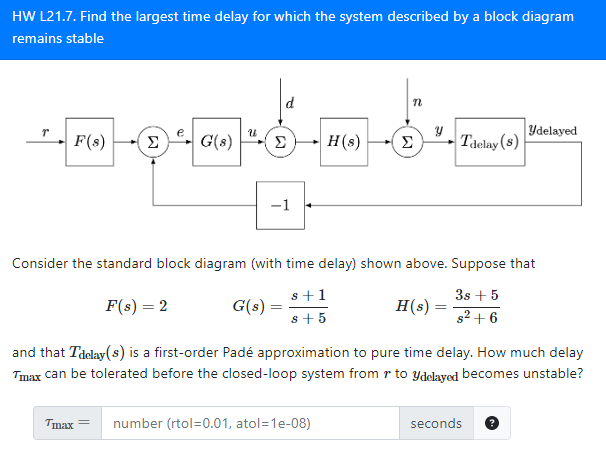 Solved HW L21.7. Find the largest time delay for which the | Chegg.com
