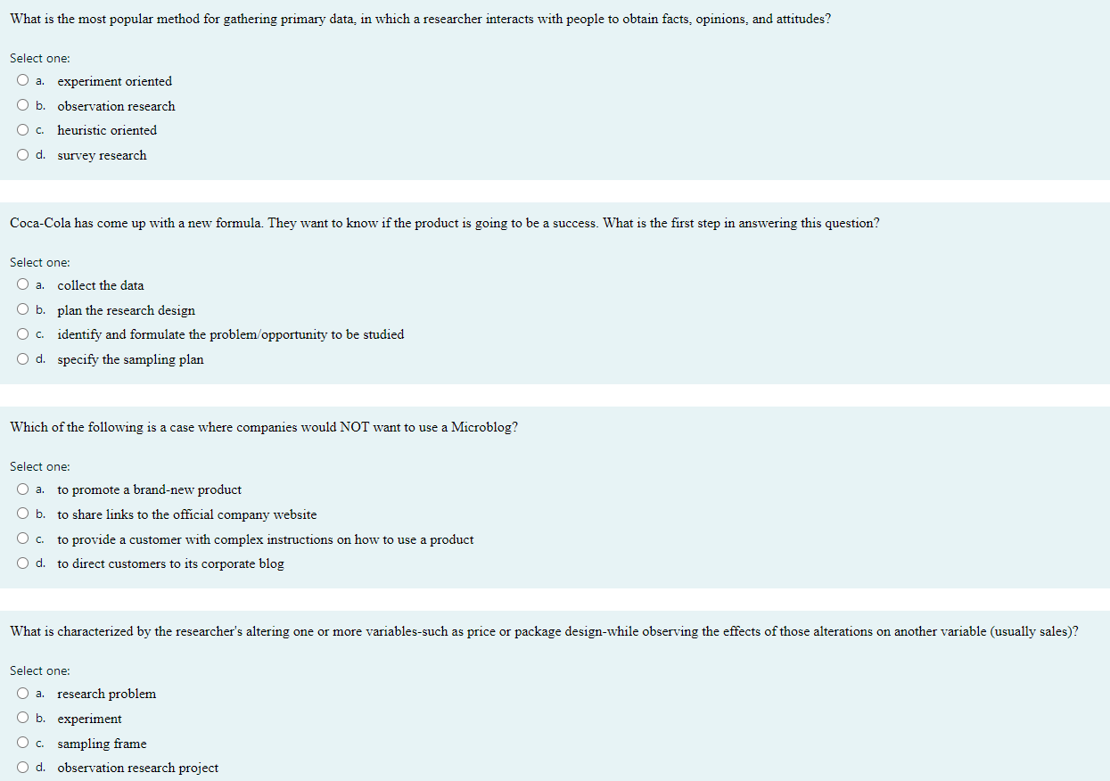 Solved What is the most popular method for gathering primary | Chegg.com