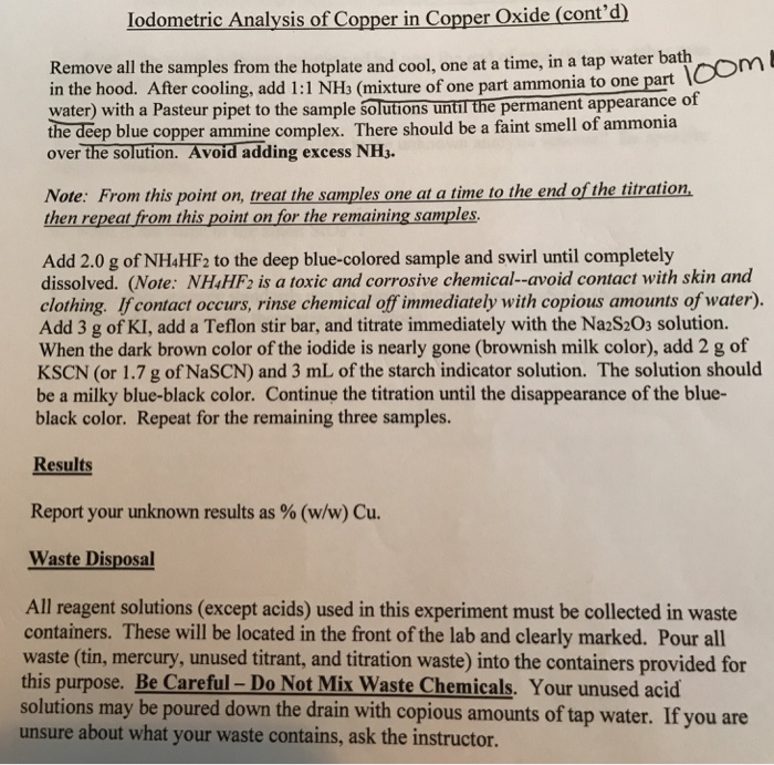 Solved Iodometric Analysis of Copper in Copper Oxide | Chegg.com