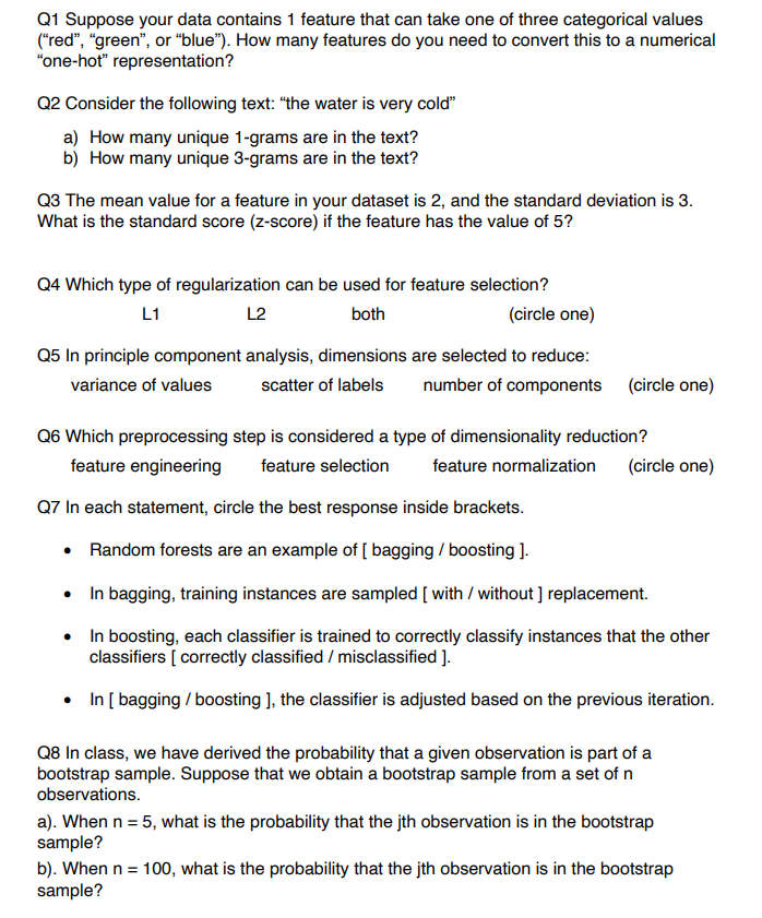 Solved Q1 Suppose your data contains 1 feature that can take | Chegg.com