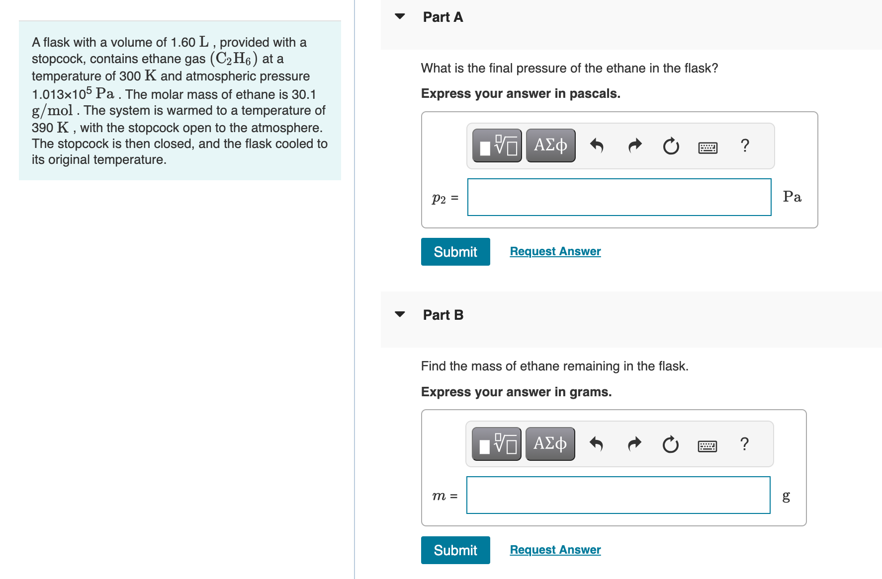 Solved A flask with a volume of 1.60 L, provided with a | Chegg.com