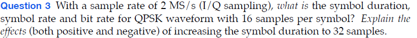Solved Question 3 ﻿With a sample rate of 2MSs (I/Q | Chegg.com