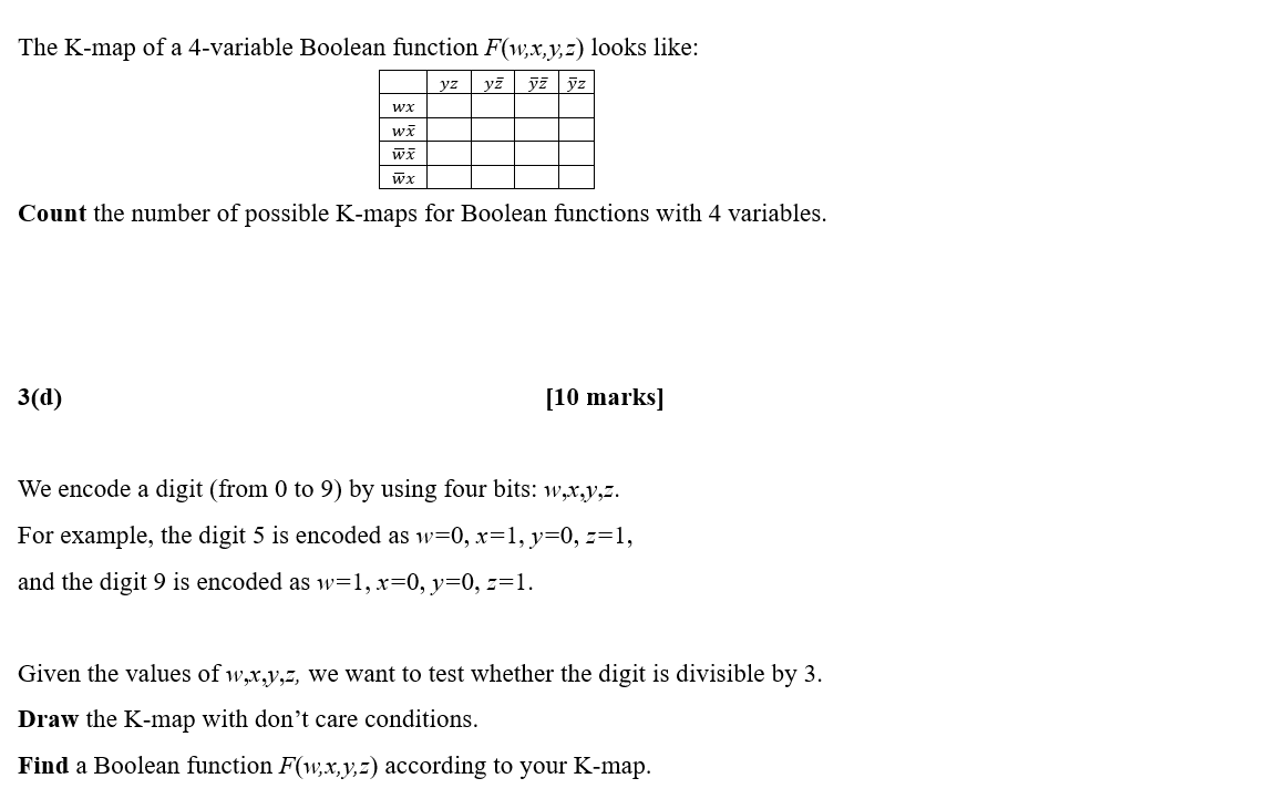 Solved The K-map of a 4-variable Boolean function F(w,x,y,z) | Chegg.com