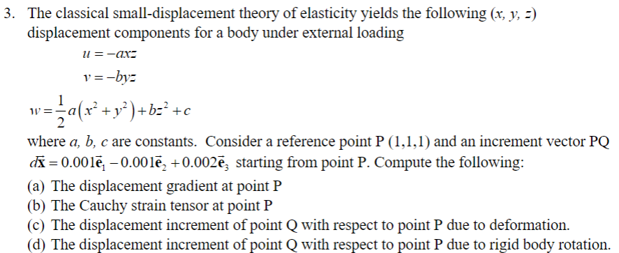Solved The classical small-displacement theory of elasticity | Chegg.com