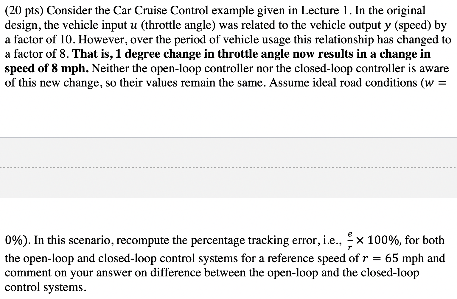 Solved (20 pts) Consider the Car Cruise Control example | Chegg.com