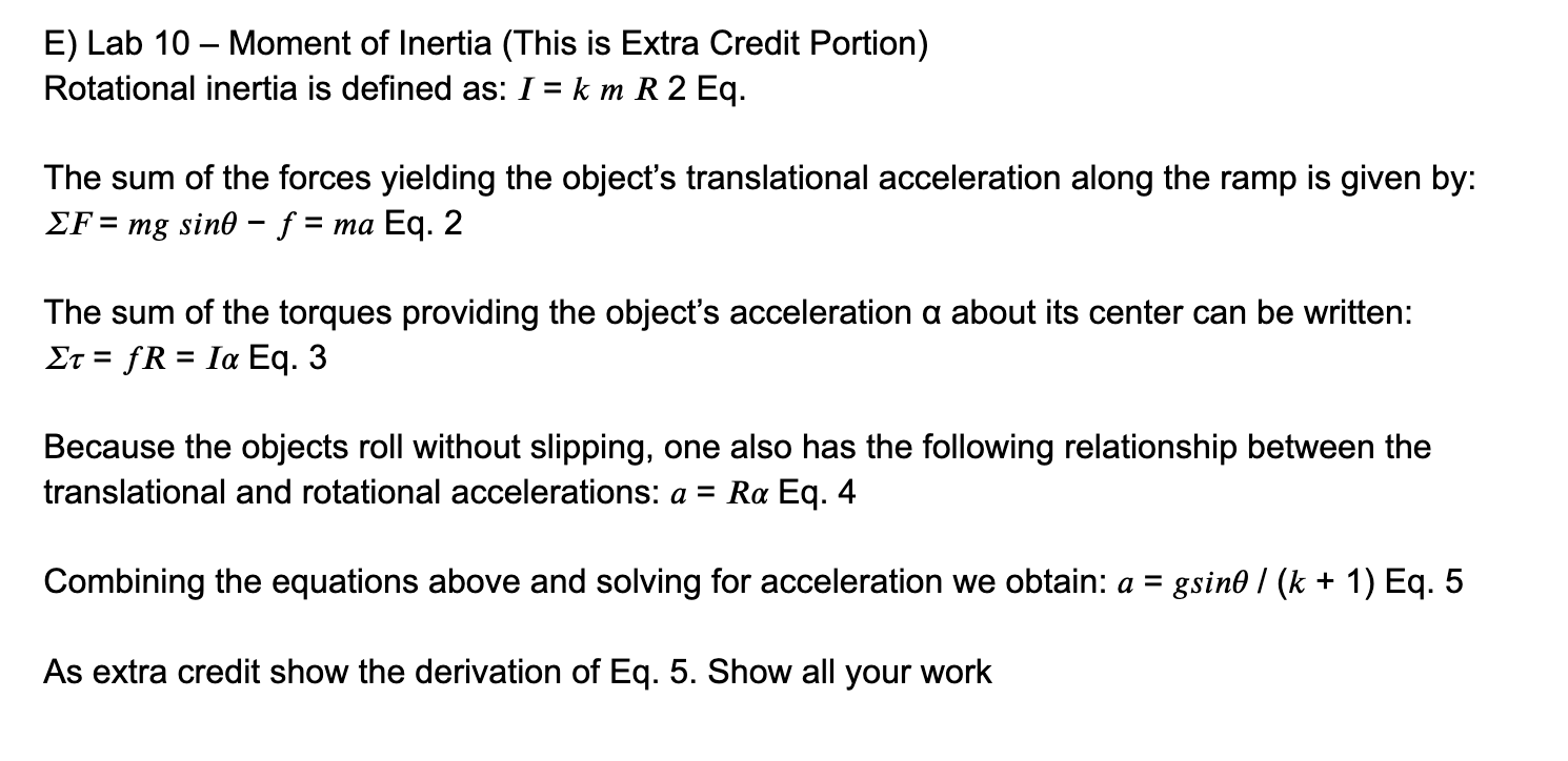 Solved E) Lab 10 - Moment of Inertia (This is Extra Credit | Chegg.com