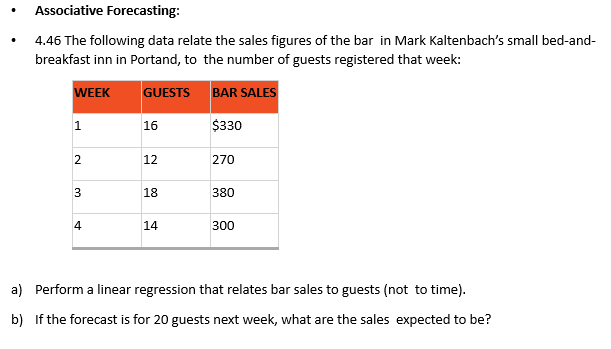 Solved - Associative Forecasting: - 4.46 The following data | Chegg.com