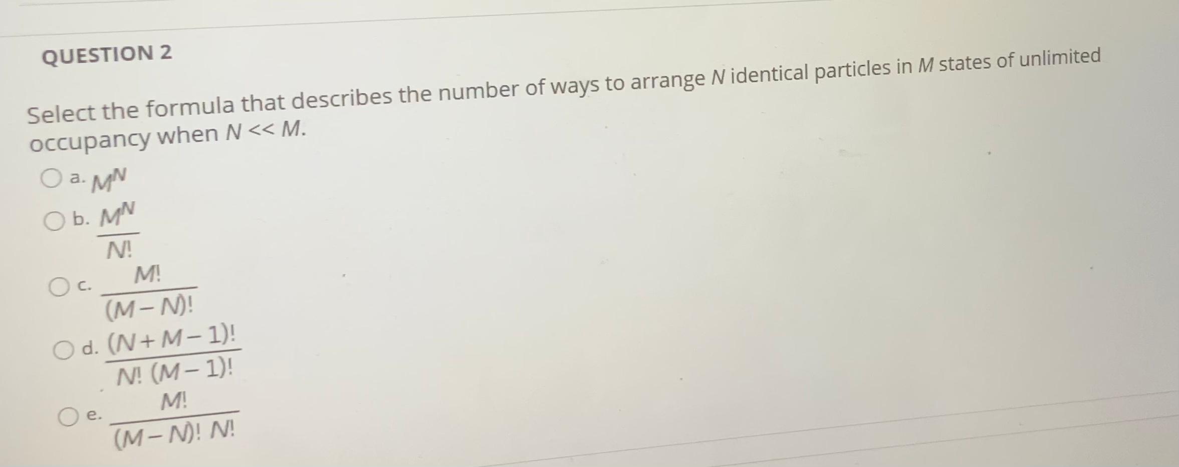 Solved QUESTION 2 Select the formula that describes the | Chegg.com