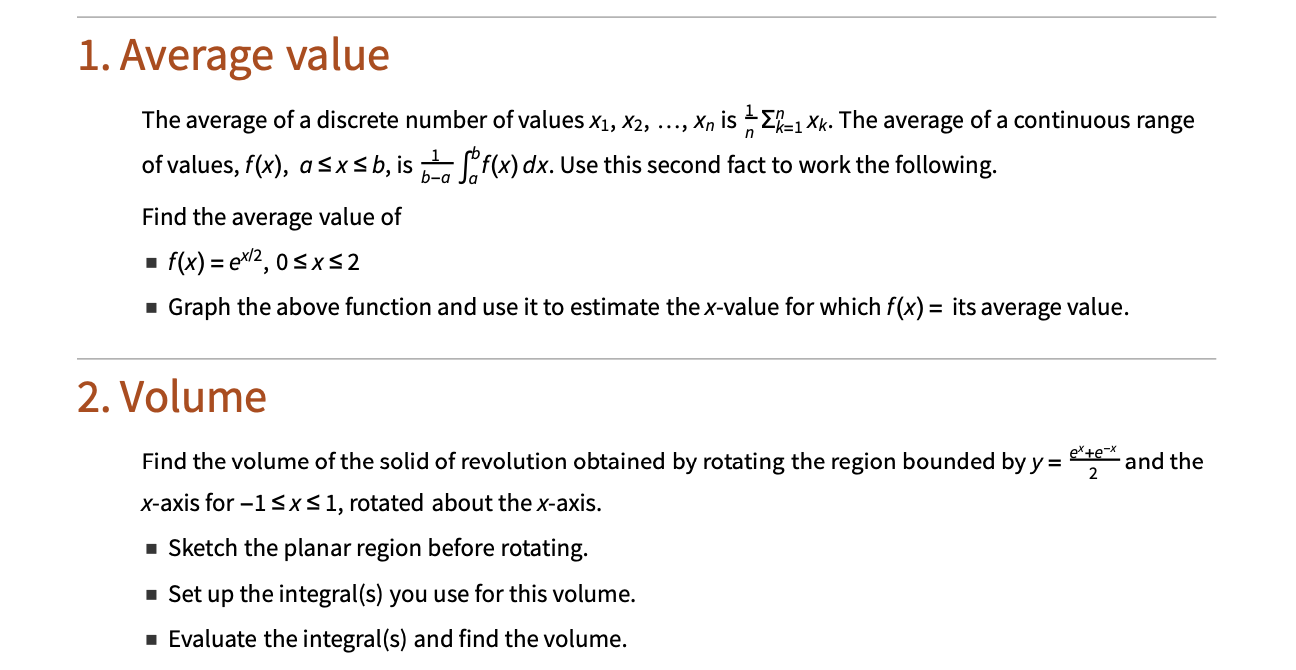 Solved 1. Average value The average of a discrete number of | Chegg.com