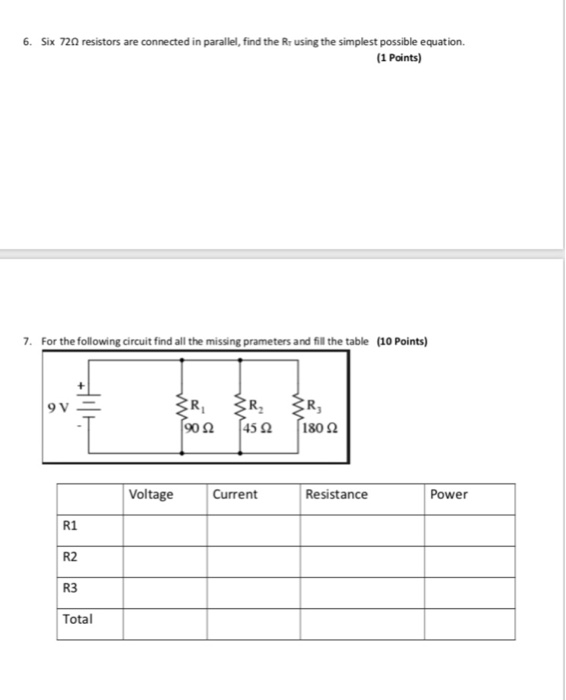 Solved 6 Six 720 resistors are connected in parallel, find | Chegg.com